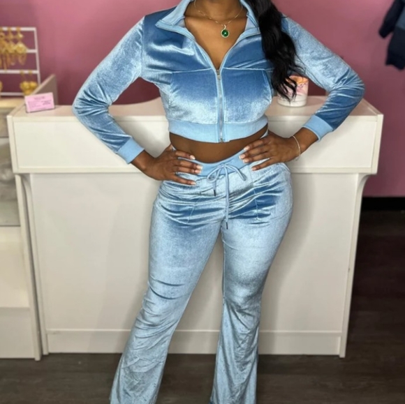 Pants & Jumpsuits | Blue Velvet Track Suit Set Y2k Design | Poshmark